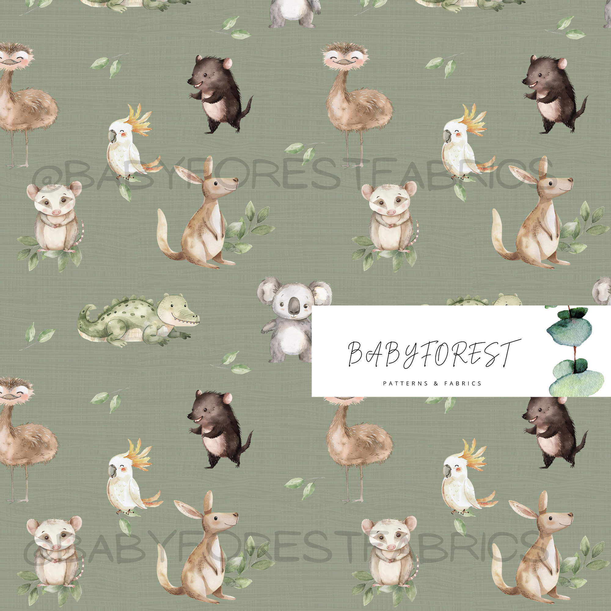 Bush Babies dark sage – Baby Forest Fabrics